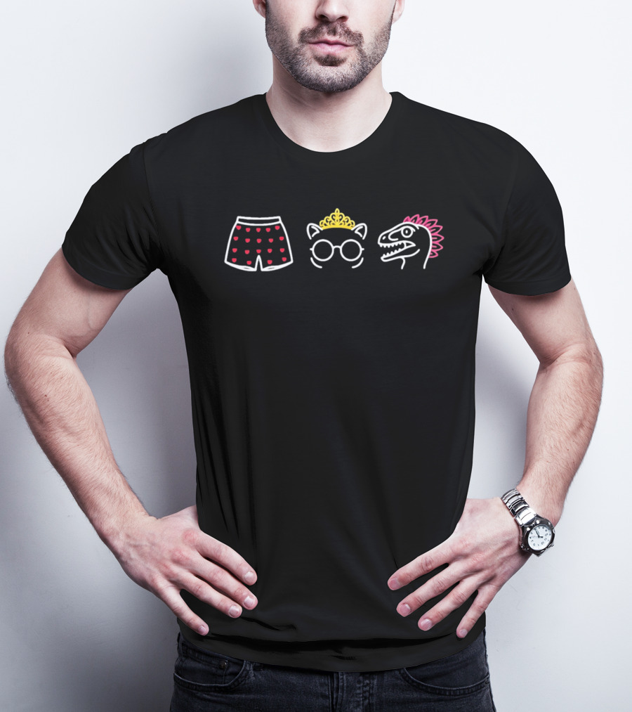 Boxers Hearts Tiara Glasses Dinosaur Neon T-Shirt