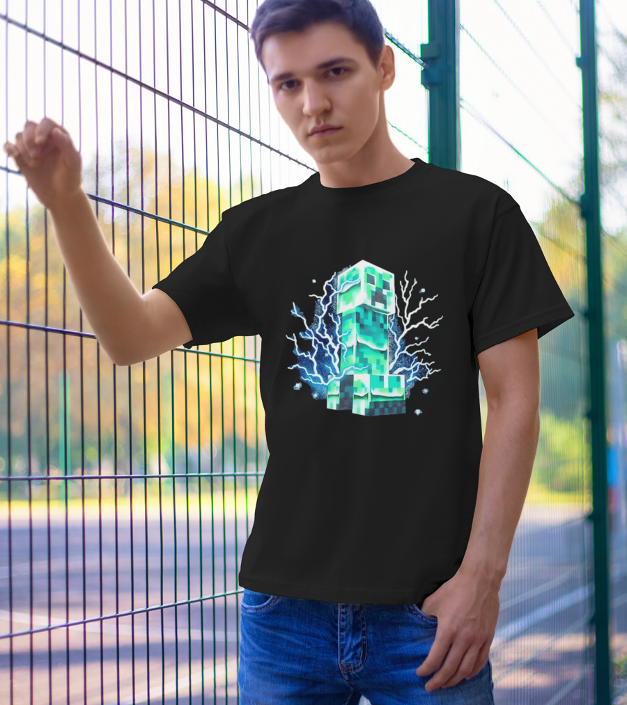 Charged Creeper Lightning Pixelated Monster Gaming Adventure T-Shirt
