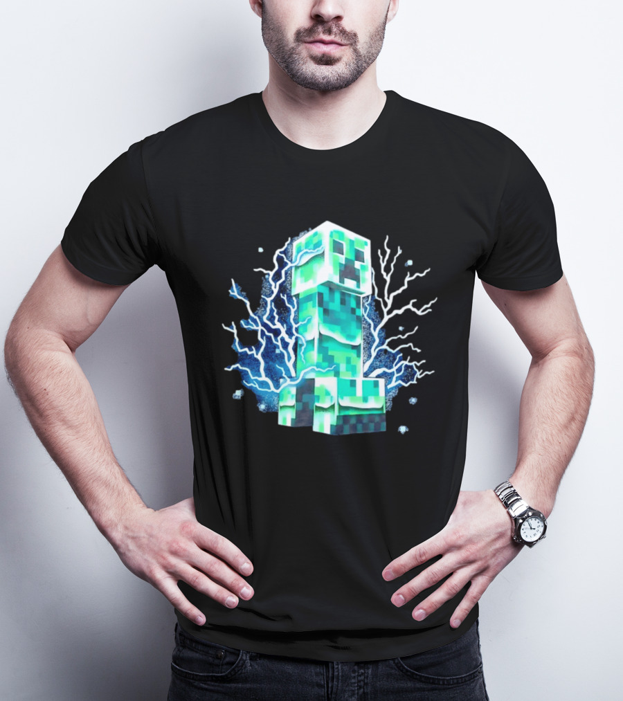 Charged Creeper Lightning Pixelated Monster Gaming Adventure T-Shirt