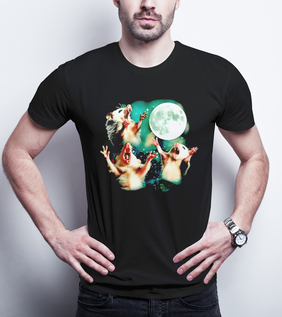 Screaming Opossums Howling At The Moon Opossum Moonlight Night Sky T-Shirt
