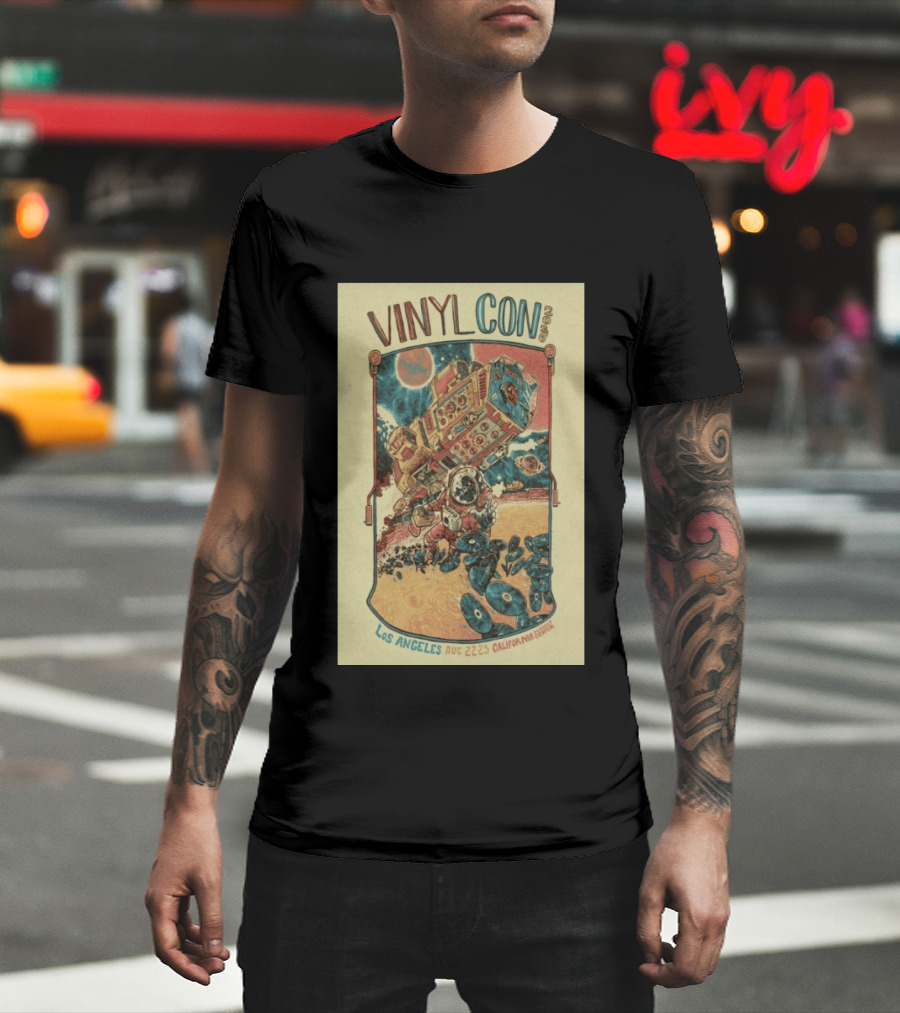 VinylCon Los Angeles August 22 23 2026 California Festival Space Astronaut Turntable T-Shirt