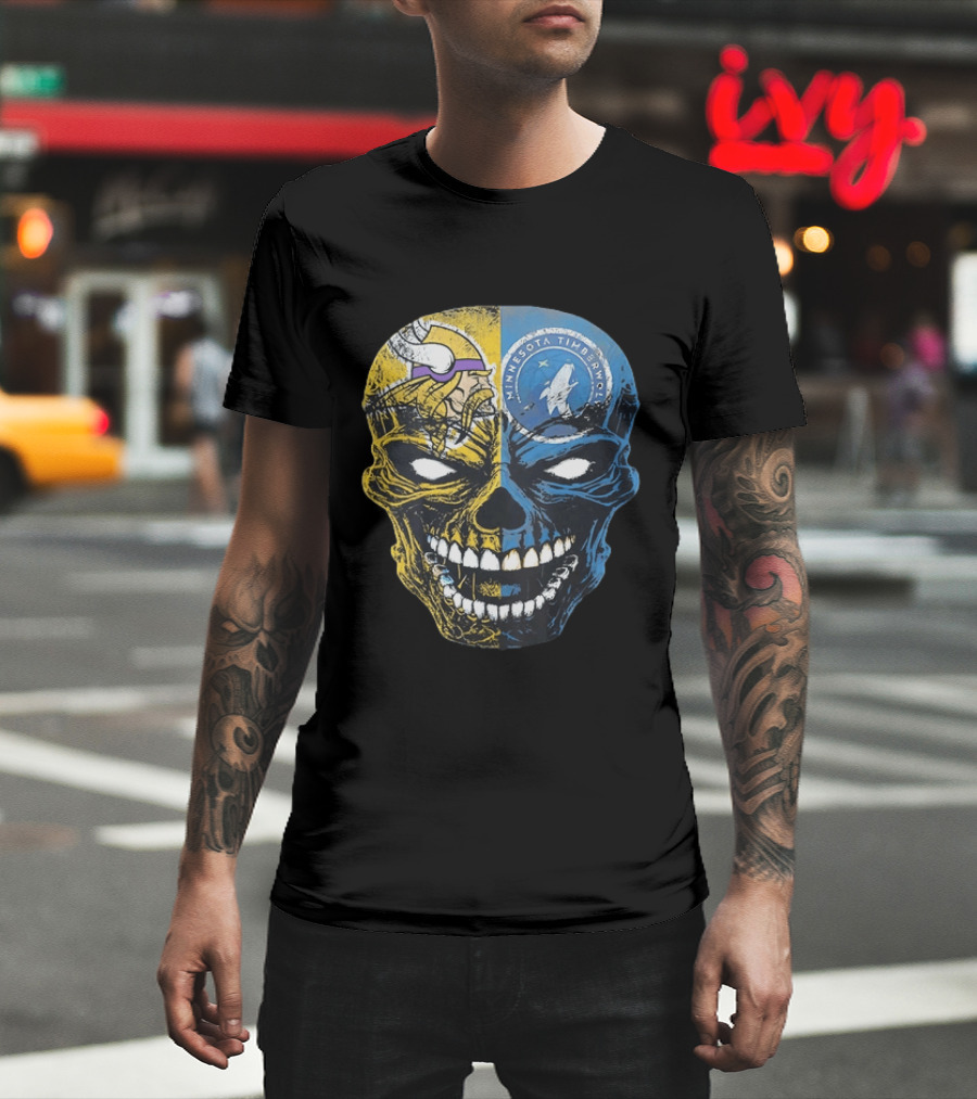 Minnesota Vikings Timberwolves Skull Mashup T-Shirt