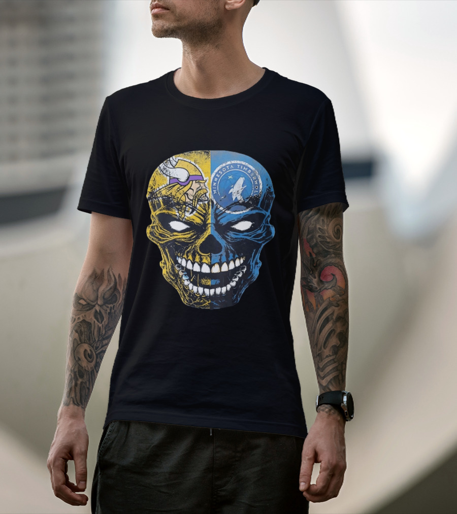 Minnesota Vikings Timberwolves Skull Mashup T-Shirt