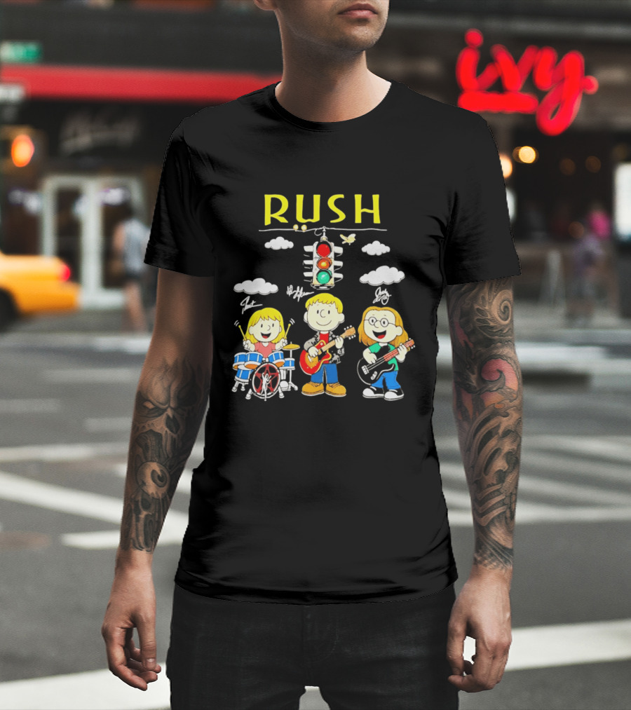 Rush Band Peanuts Parody Neil Peart Cartoon Traffic Light T-Shirt