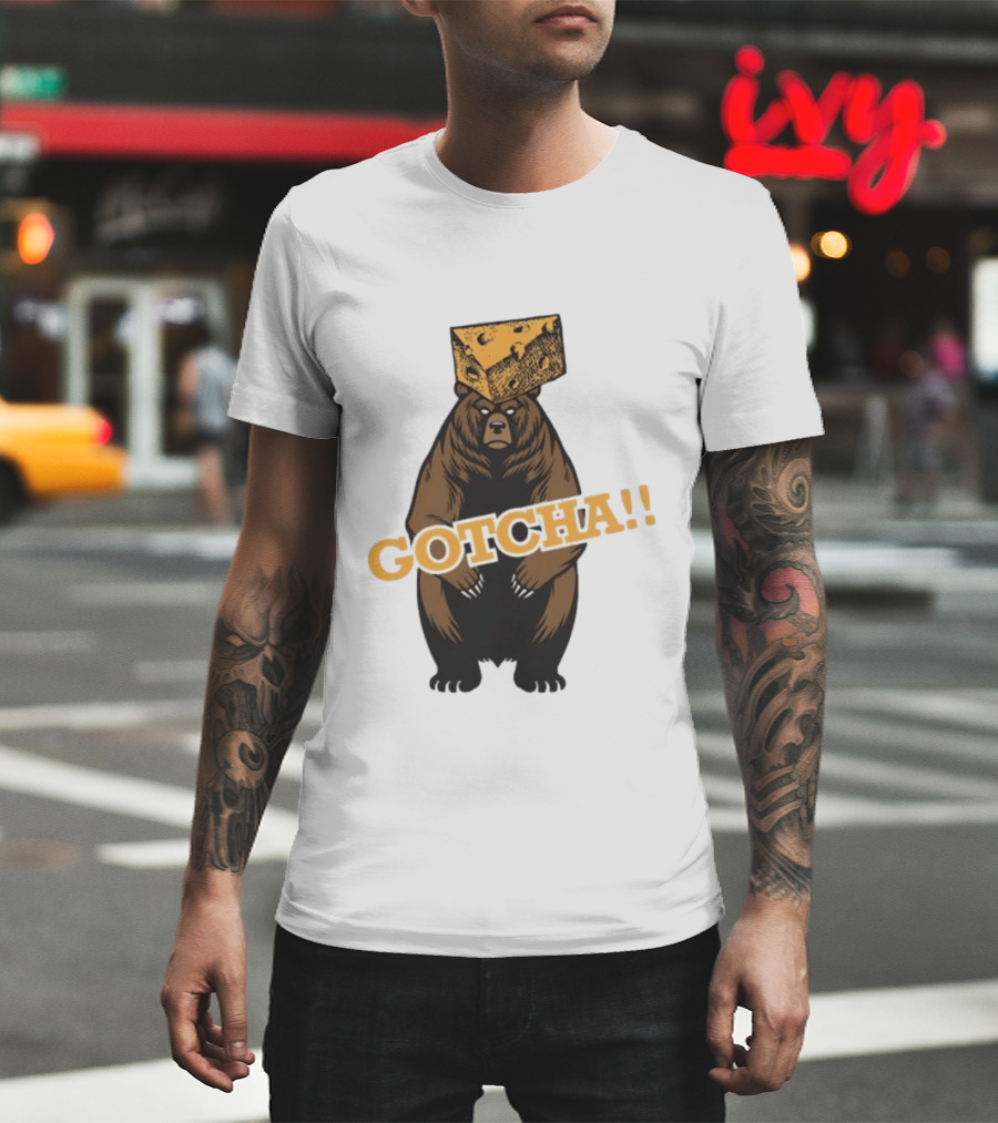 Bear Cheese Head Gotcha Green Bay Packers Fan T-Shirt