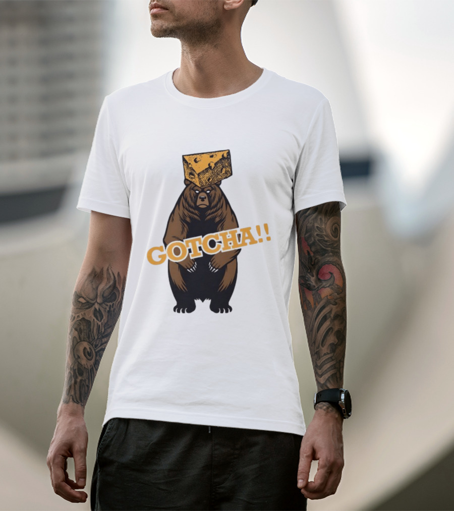 Bear Cheese Head Gotcha Green Bay Packers Fan T-Shirt