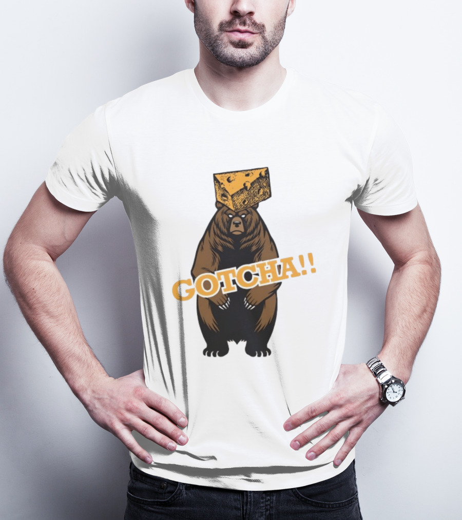 Bear Cheese Head Gotcha Green Bay Packers Fan T-Shirt
