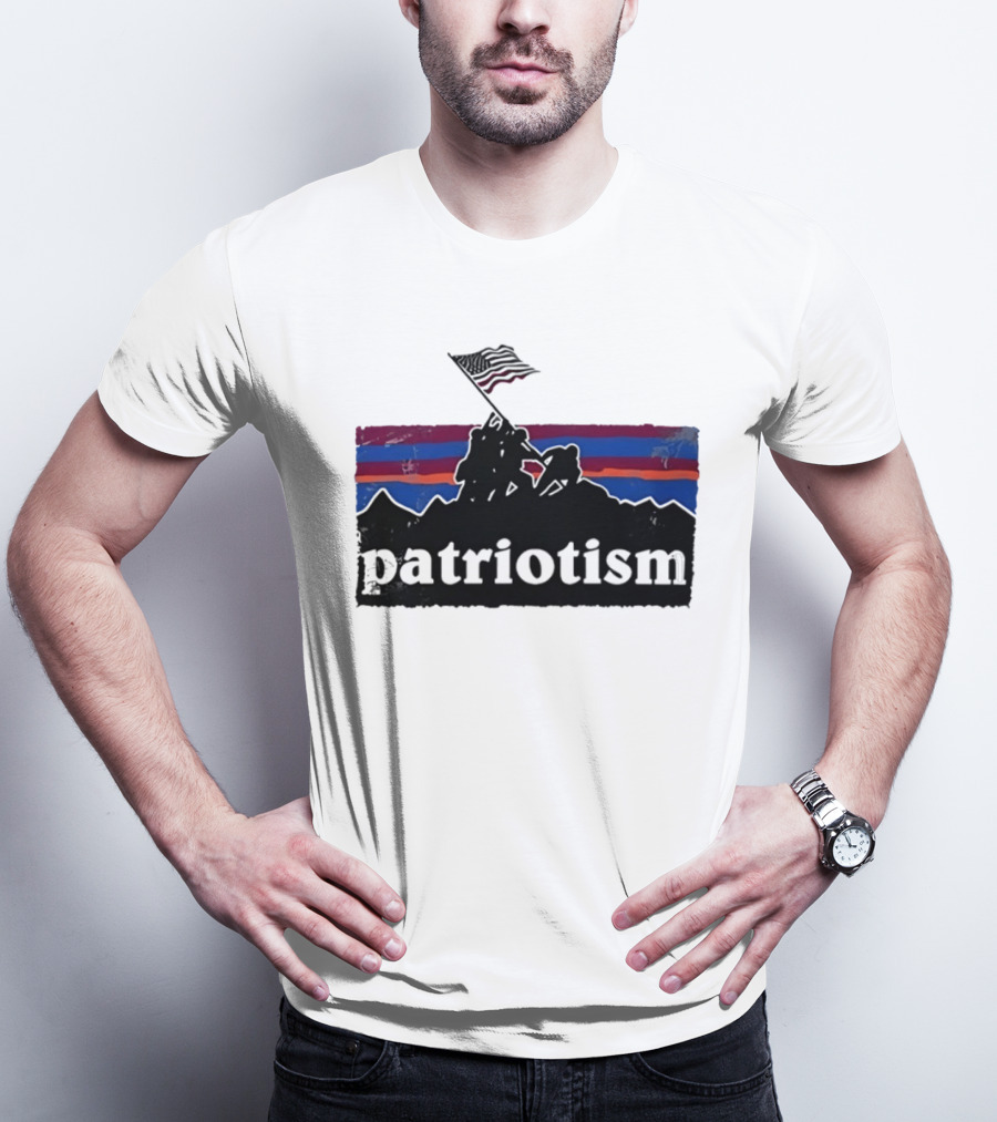 Patriotism Distressed Iwo Jima Flag Raising Retro Stripes T-Shirt