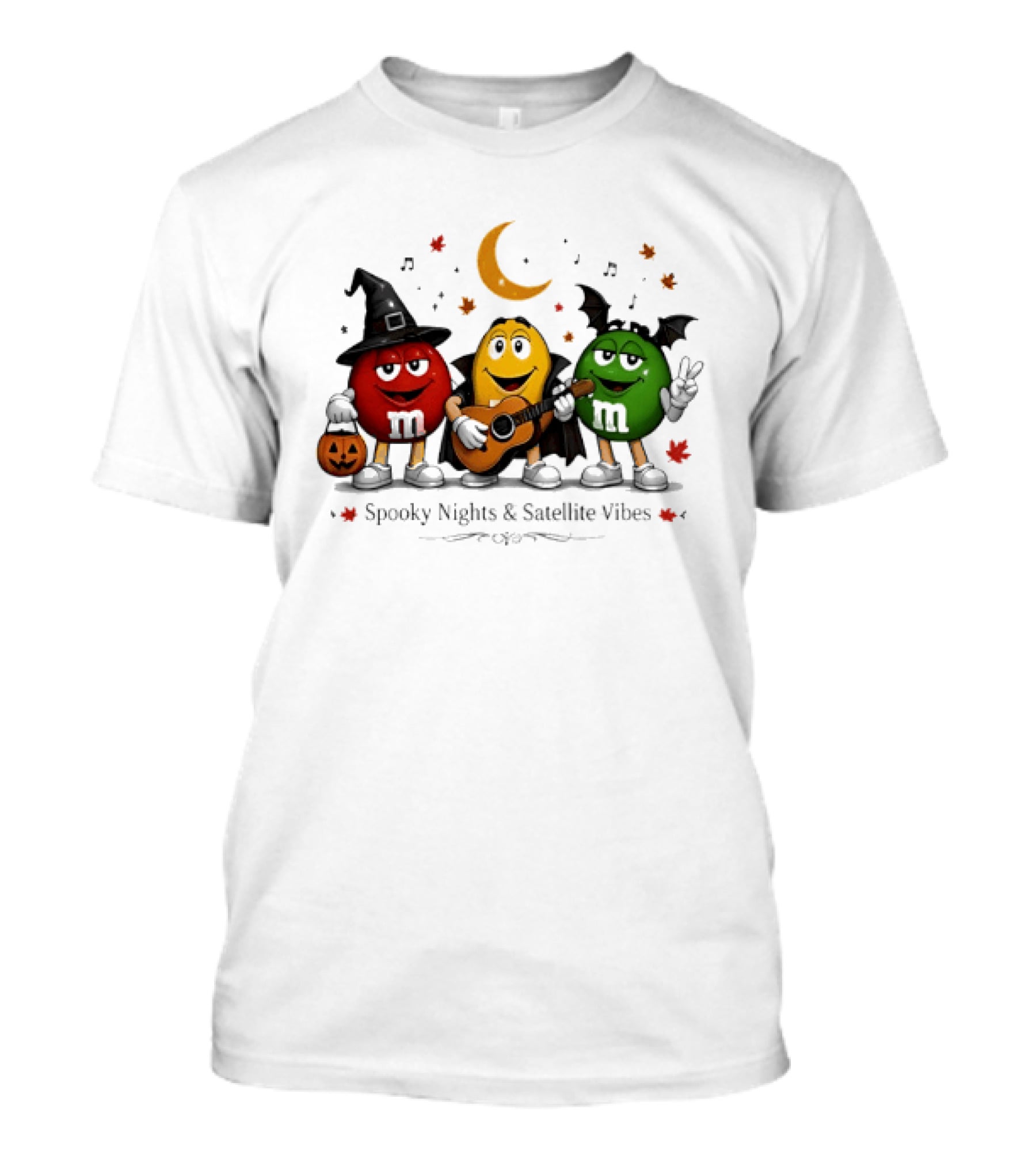 M&M's Spooky Nights & Satellite Vibes Halloween Pumpkin Witch Guitar Bat Moon T-Shirt