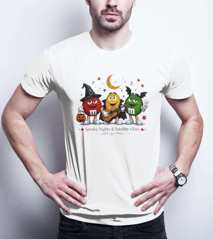 M&M's Spooky Nights & Satellite Vibes Halloween Pumpkin Witch Guitar Bat Moon T-Shirt