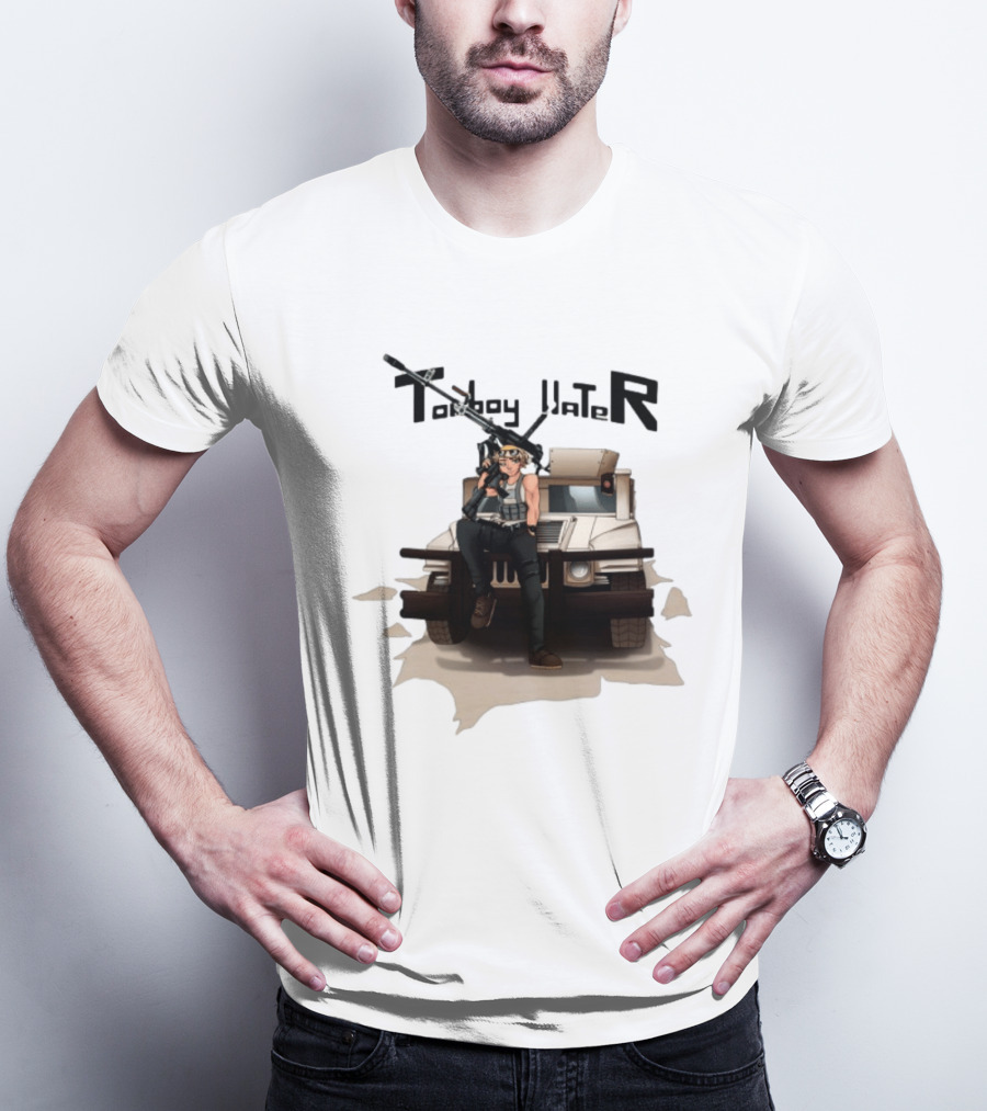 Tomboy Hater Anime Character With Gun And Armored Vehicle T-Shirt