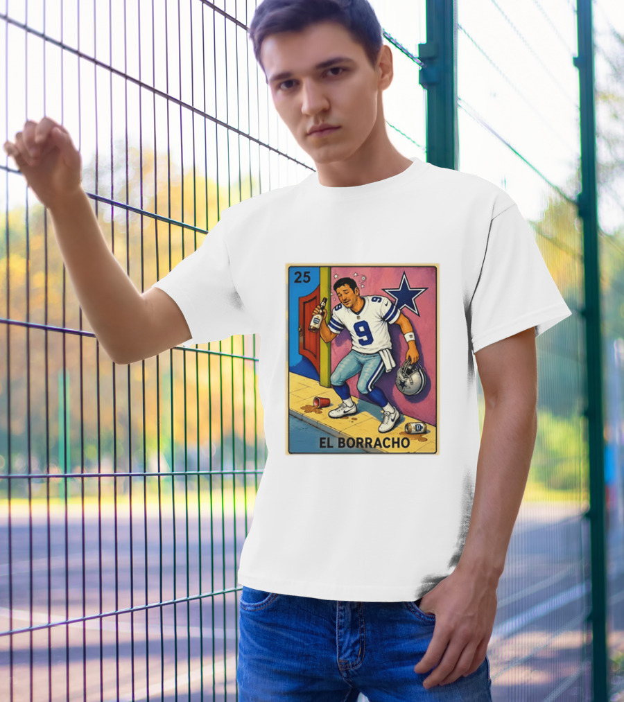 Tony Romo Dallas Cowboys El Borracho Loteria Card 25 T-Shirt
