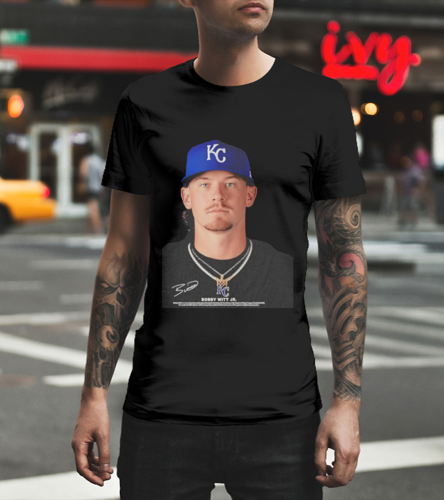Bobby Witt Jr Kansas City Royals MLB Player Portrait Featuring KC Cap And Signature T-Shirt