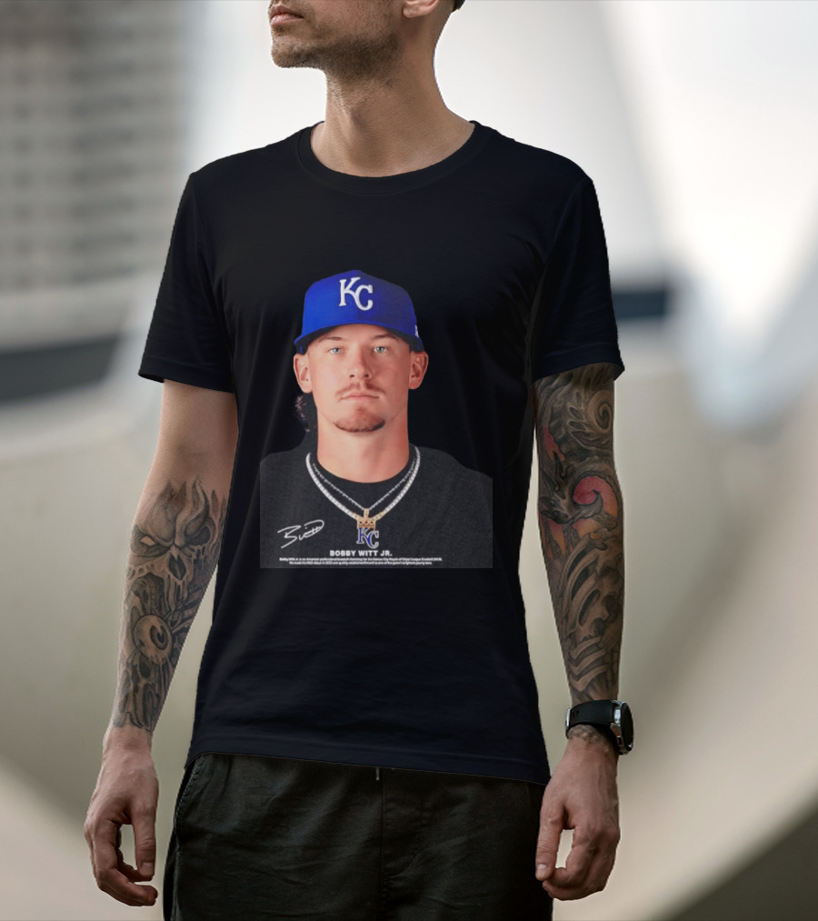 Bobby Witt Jr Kansas City Royals MLB Player Portrait Featuring KC Cap And Signature T-Shirt