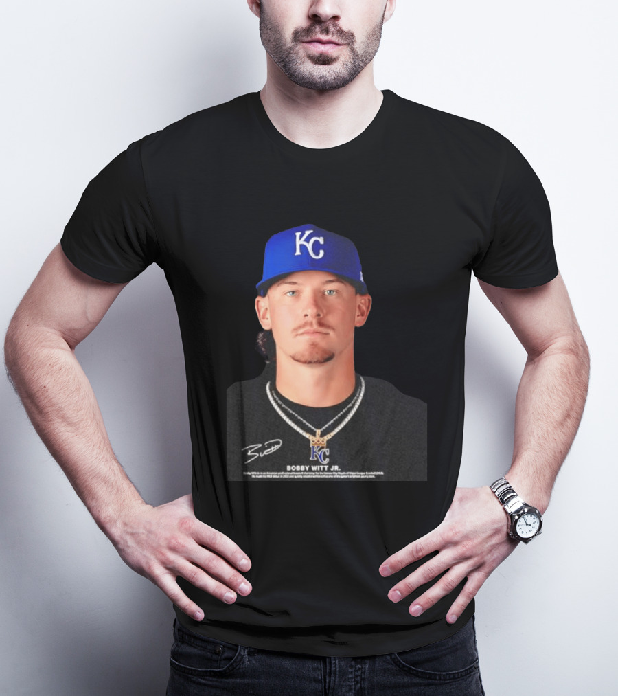 Bobby Witt Jr Kansas City Royals MLB Player Portrait Featuring KC Cap And Signature T-Shirt