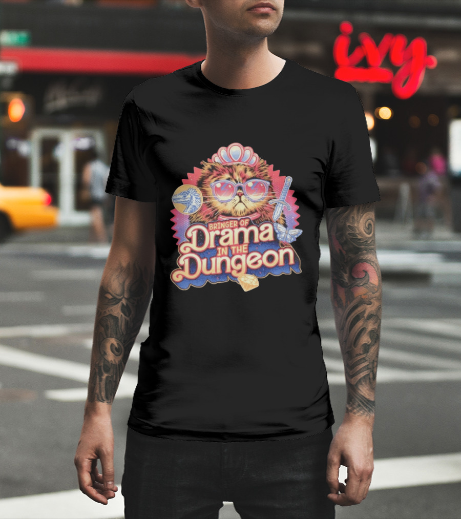 Bringer Of Drama In The Dungeon Cat With Raptor Dagger Butterfly Diamond T-Shirt