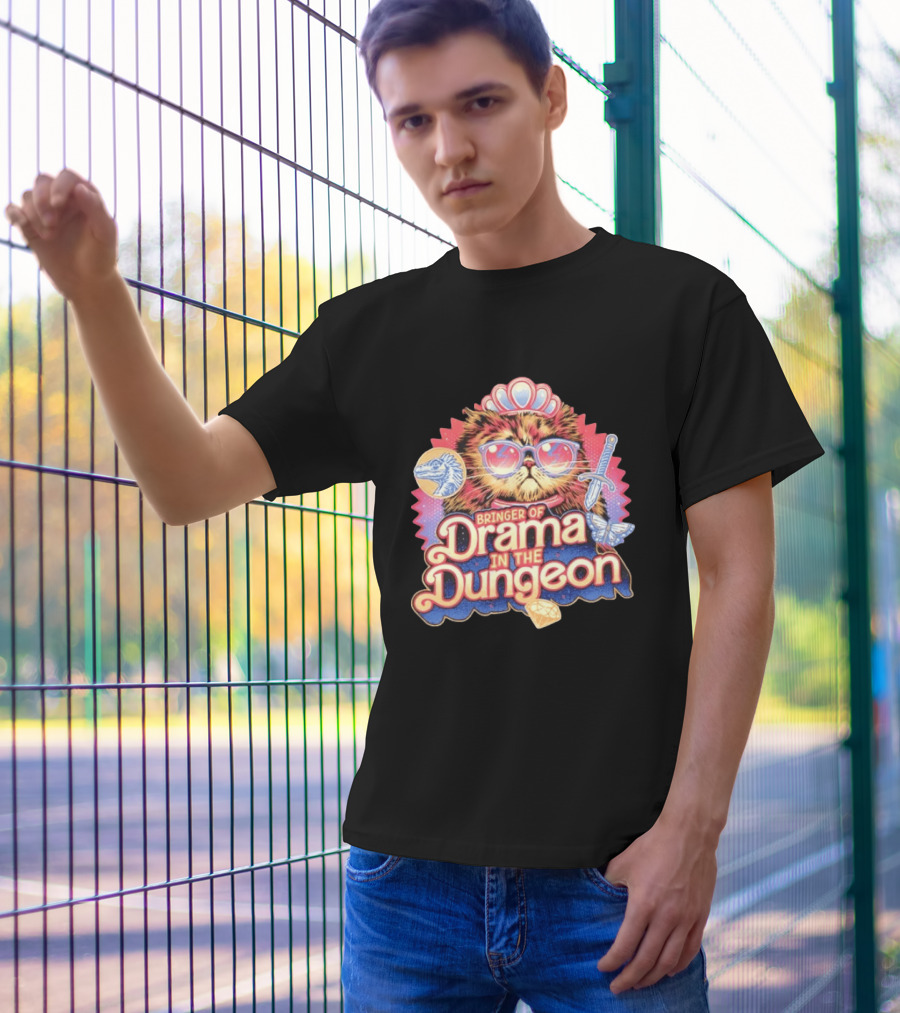 Bringer Of Drama In The Dungeon Cat With Raptor Dagger Butterfly Diamond T-Shirt