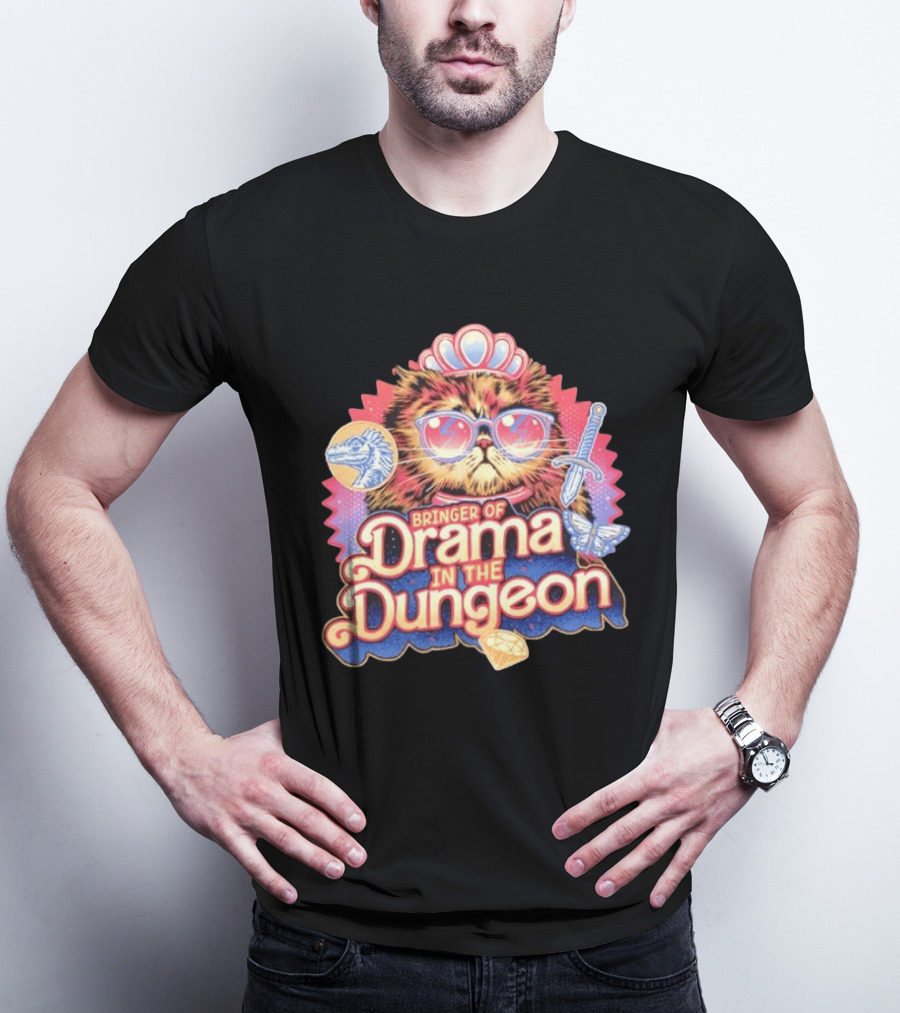 Bringer Of Drama In The Dungeon Cat With Raptor Dagger Butterfly Diamond T-Shirt