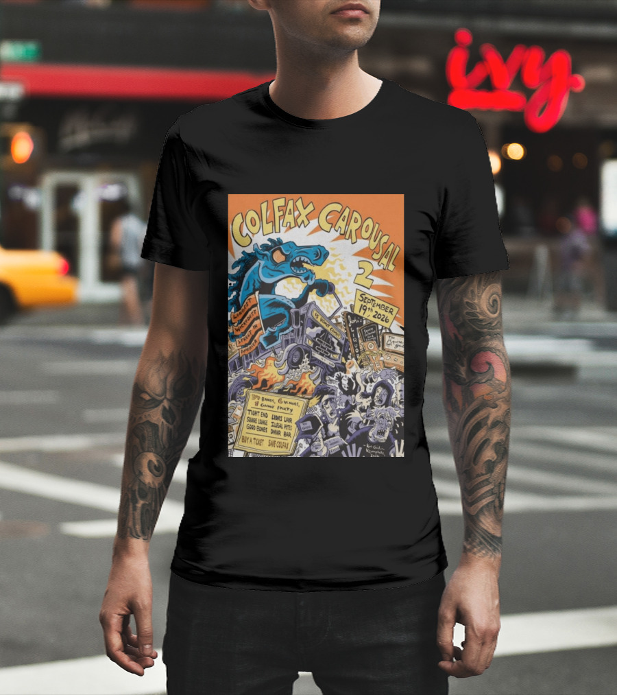 Colfax Carousal 2 Longest Wickedest Street September 19th 2026 Bands Venues Gory Party Denver CO T-Shirt