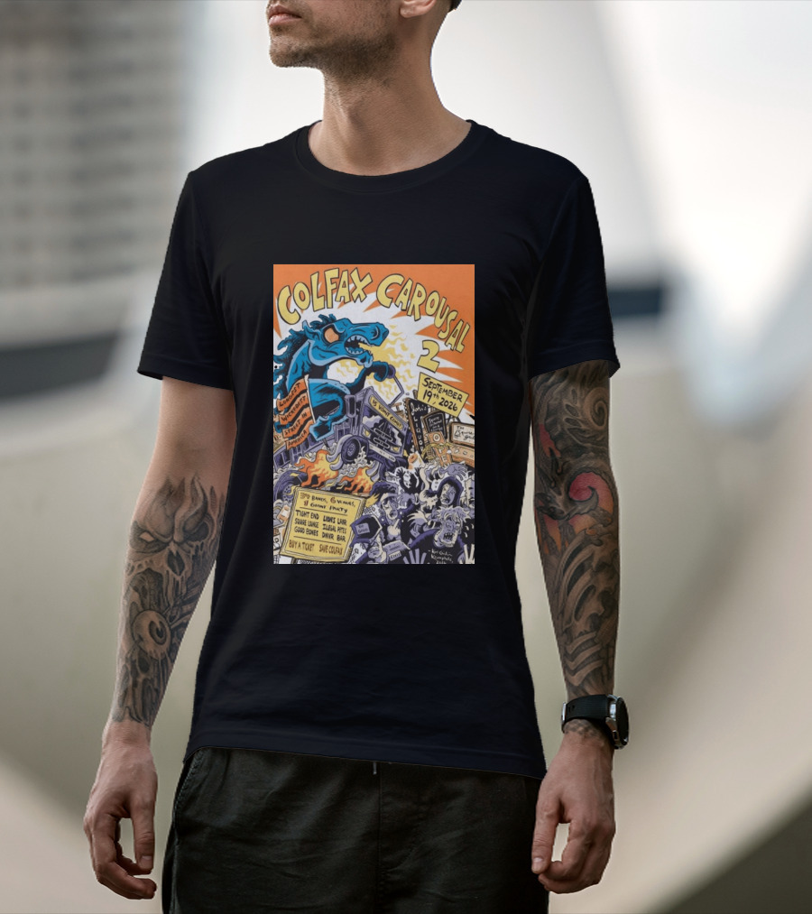 Colfax Carousal 2 Longest Wickedest Street September 19th 2026 Bands Venues Gory Party Denver CO T-Shirt