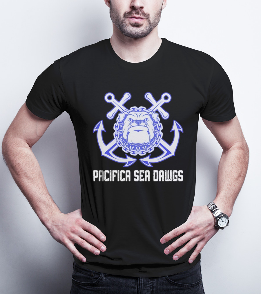Pacifica Sea Dawgs Bulldog Anchor Crossed Swords Sports Team T-Shirt