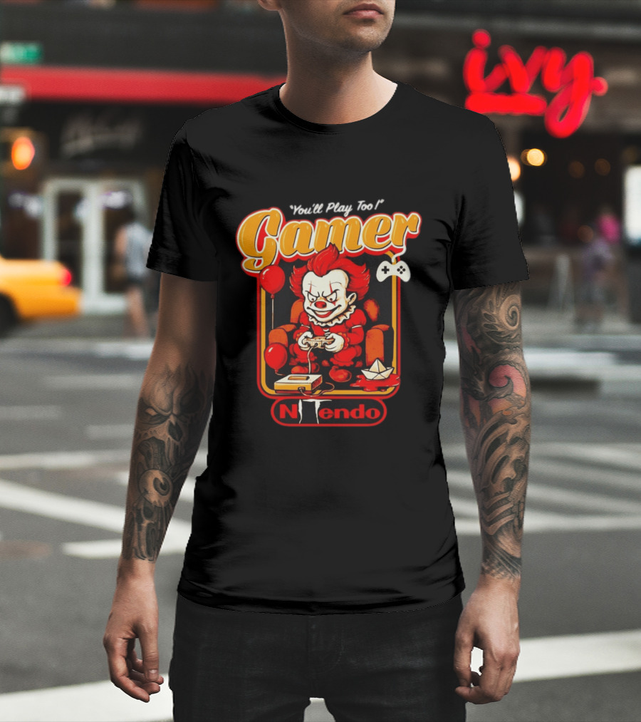 You'll Play Too Pennywise Gamer Nintendo Controller Balloons T-Shirt