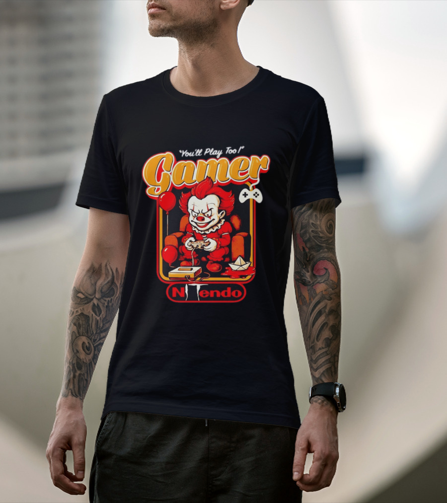 You'll Play Too Pennywise Gamer Nintendo Controller Balloons T-Shirt