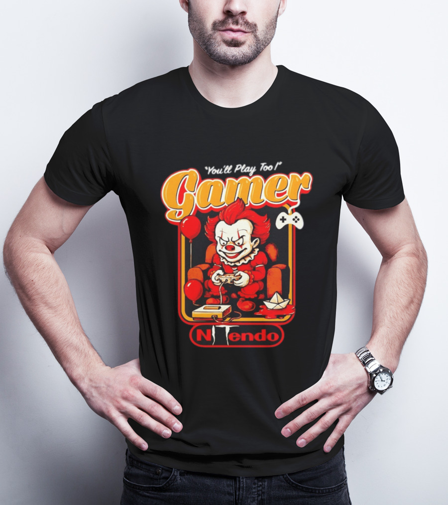 You'll Play Too Pennywise Gamer Nintendo Controller Balloons T-Shirt