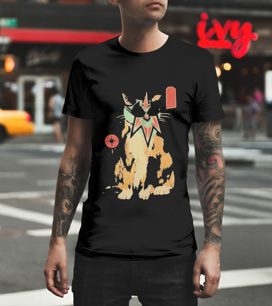 Shimbashi Masked Calico Cat Eastern Symbol And Star T-Shirt