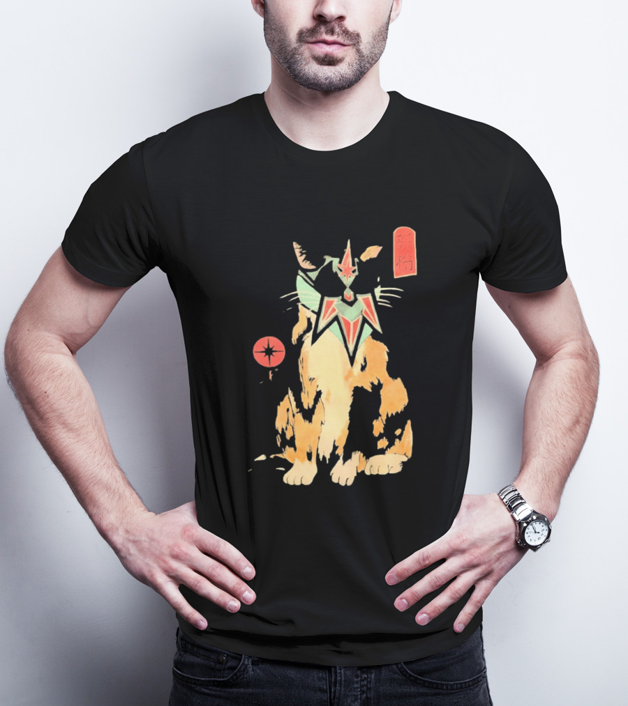 Shimbashi Masked Calico Cat Eastern Symbol And Star T-Shirt