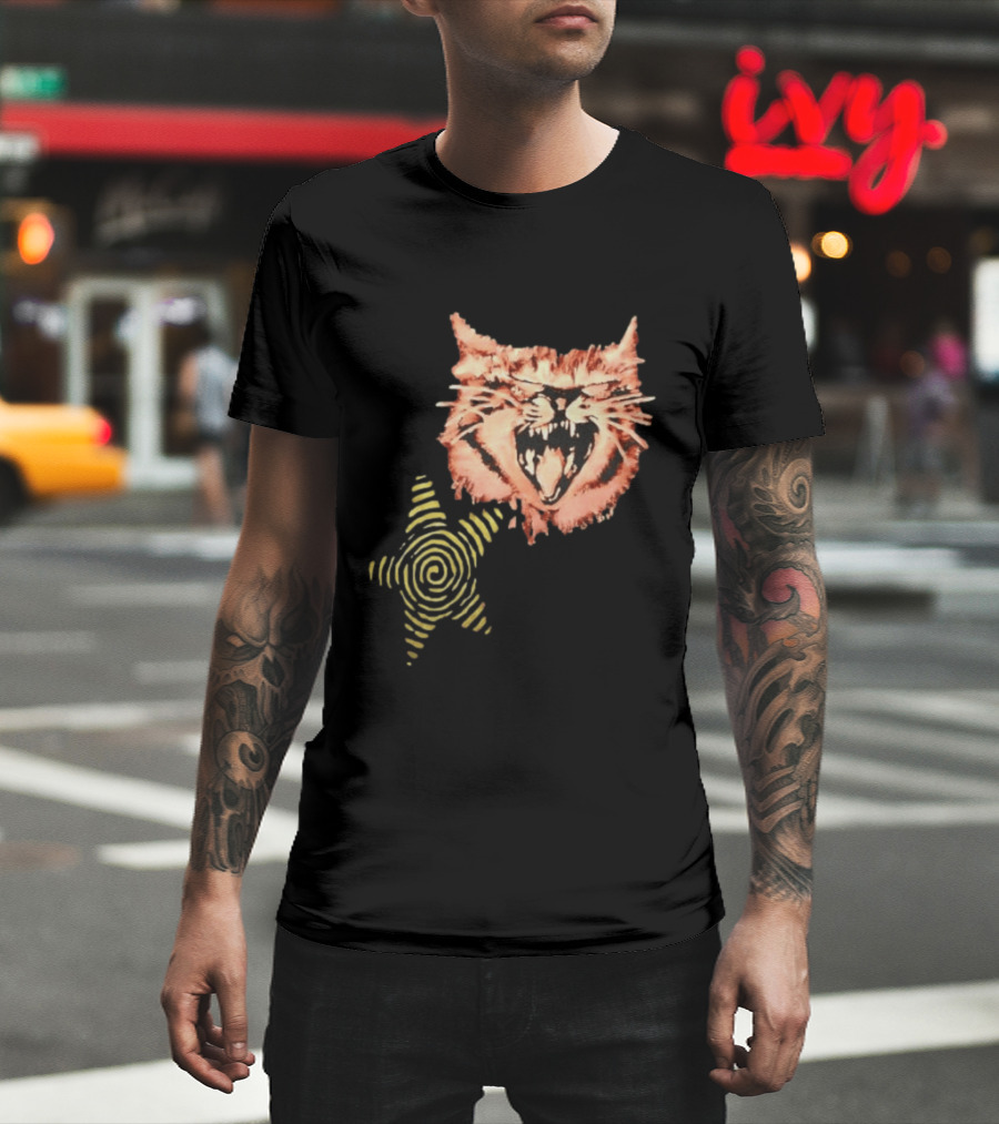 Snarling Cat Spiral Star Alternative Subculture Aesthetic T-Shirt