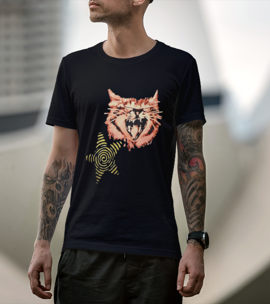 Snarling Cat Spiral Star Alternative Subculture Aesthetic T-Shirt
