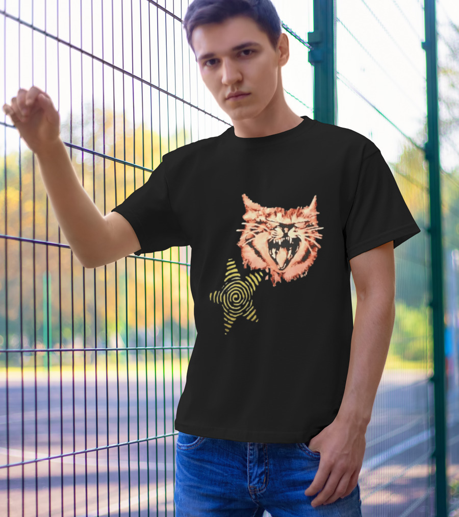 Snarling Cat Spiral Star Alternative Subculture Aesthetic T-Shirt