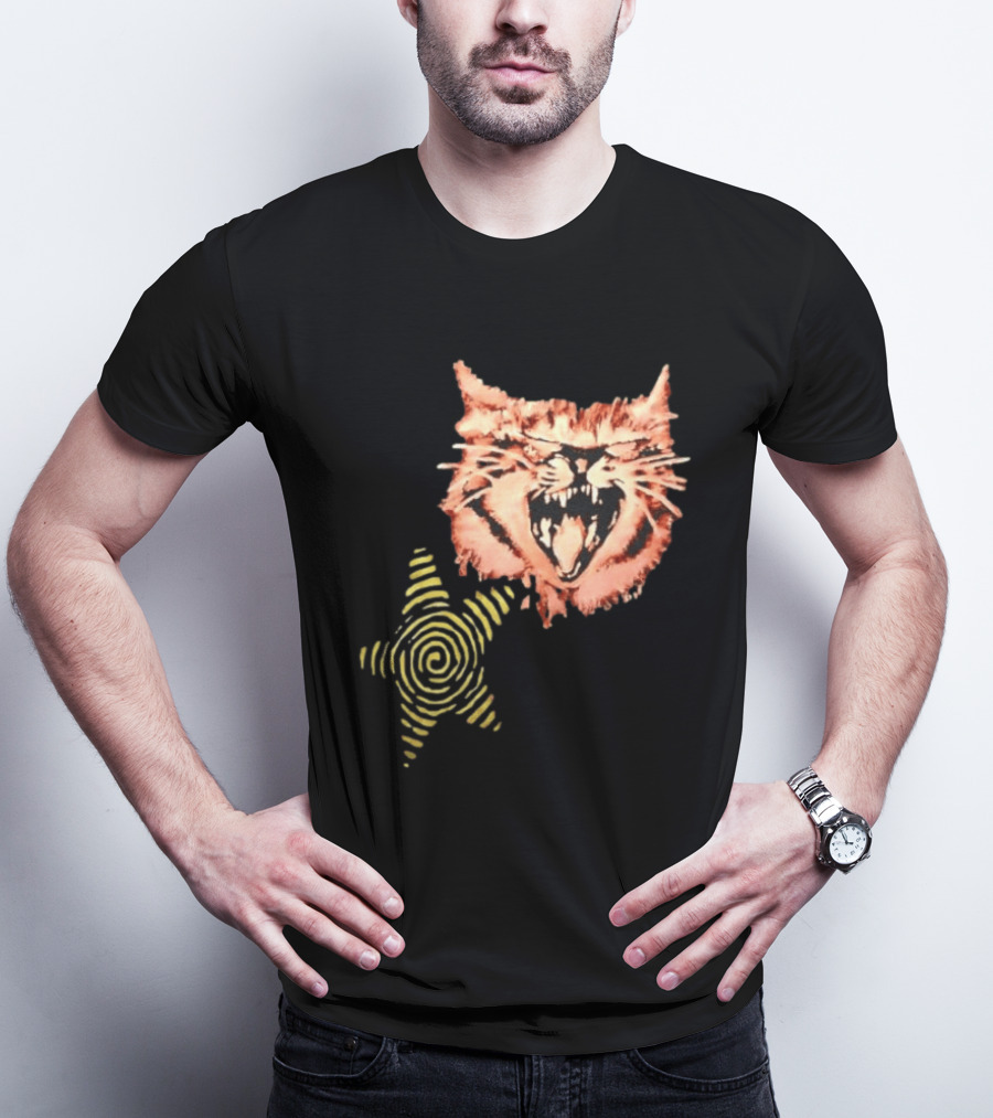 Snarling Cat Spiral Star Alternative Subculture Aesthetic T-Shirt