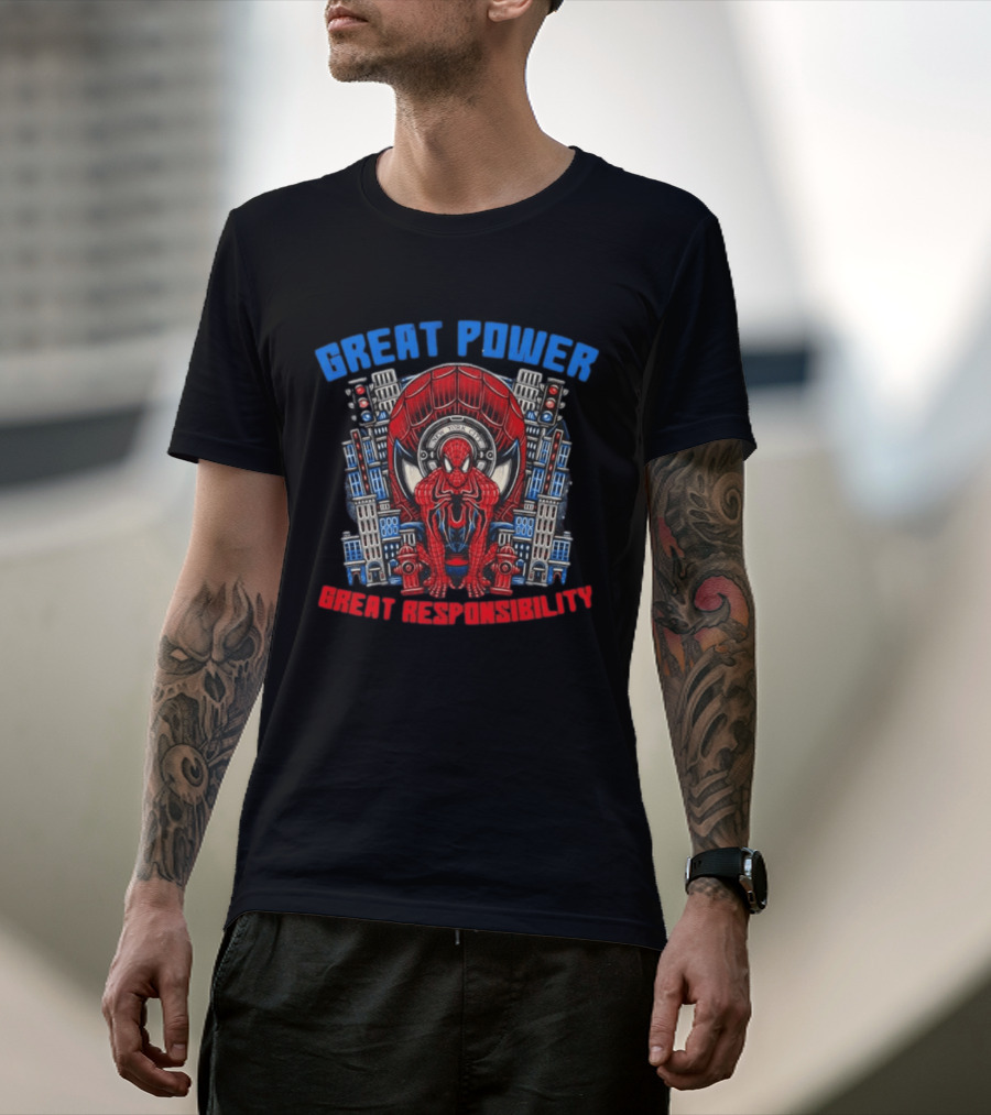Spider Man Great Power Great Responsibility New York City Marvel T-Shirt