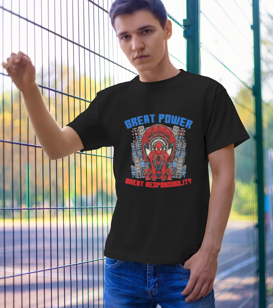 Spider Man Great Power Great Responsibility New York City Marvel T-Shirt