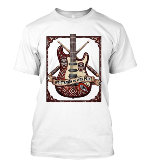 Wristbands And War Paint Electric Guitar Tribal Mask T-Shirt