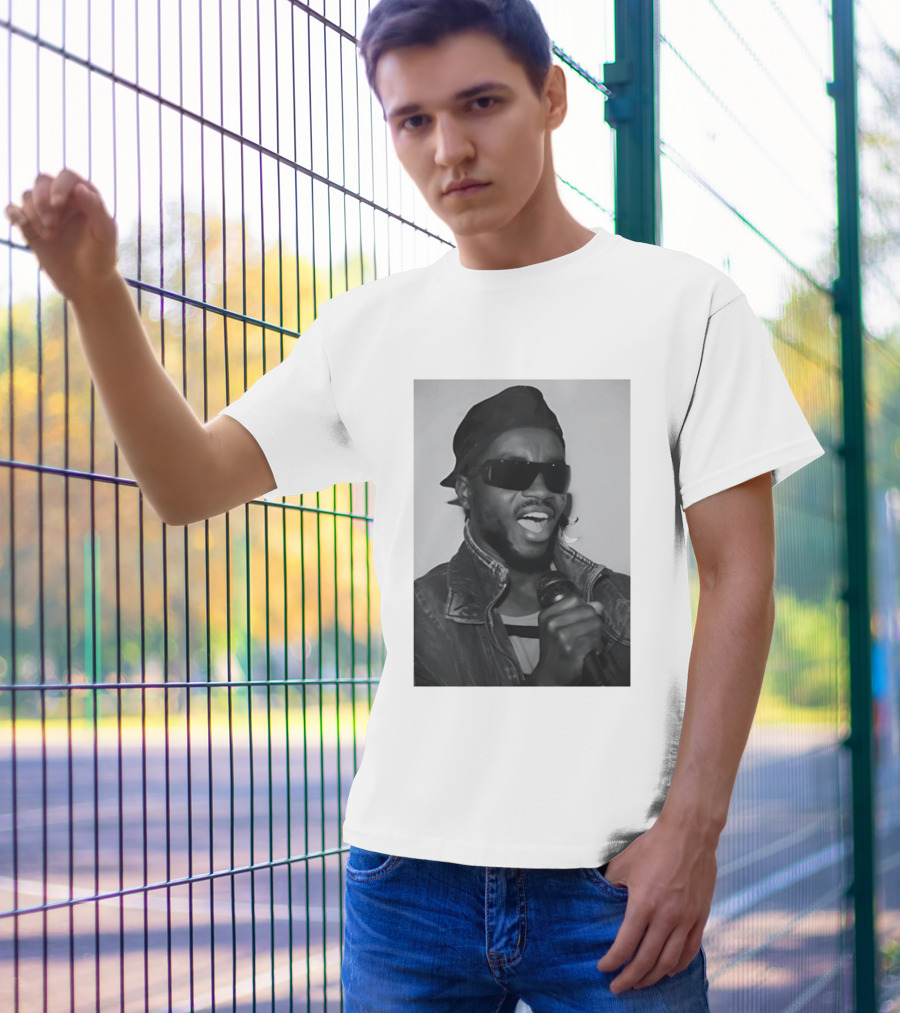 Ata Kak Iconic Ghanaian Musician Highlife Style Sunglasses Microphone Denim Jacket T-Shirt