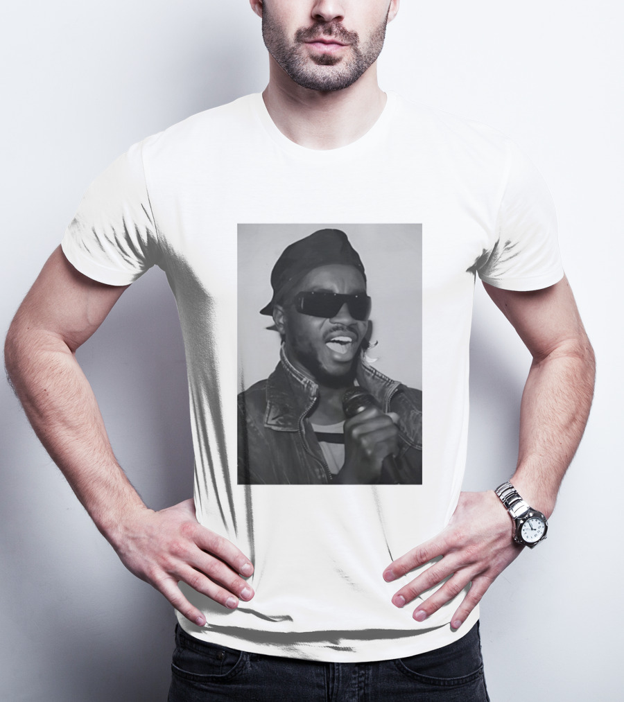 Ata Kak Iconic Ghanaian Musician Highlife Style Sunglasses Microphone Denim Jacket T-Shirt