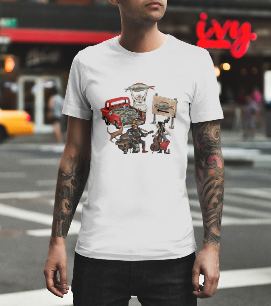 Bluegrass Band Jam Session With Truckload Of Fish And Red Pickup T-Shirt