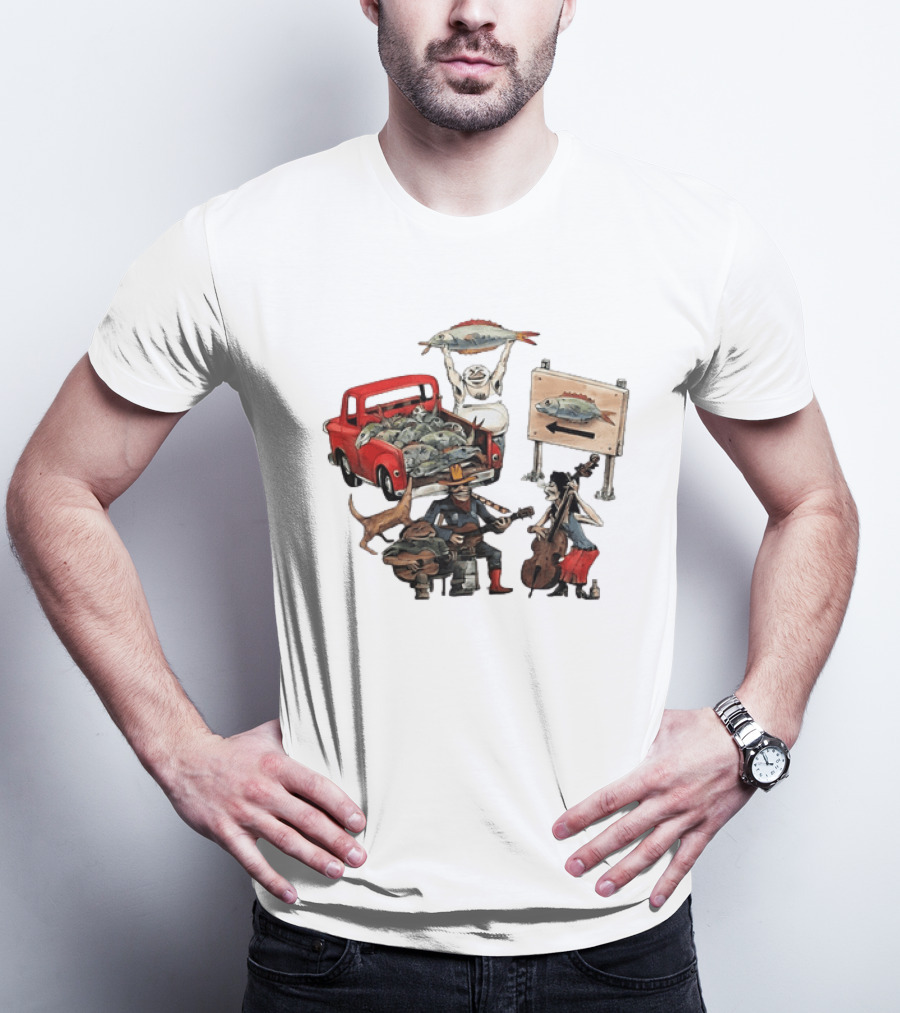 Bluegrass Band Jam Session With Truckload Of Fish And Red Pickup T-Shirt