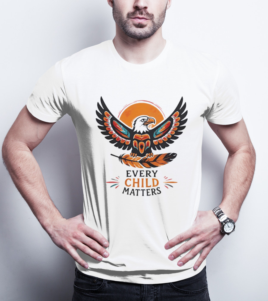 Every Child Matters Indigenous Eagle Feather Orange Sun T-Shirt