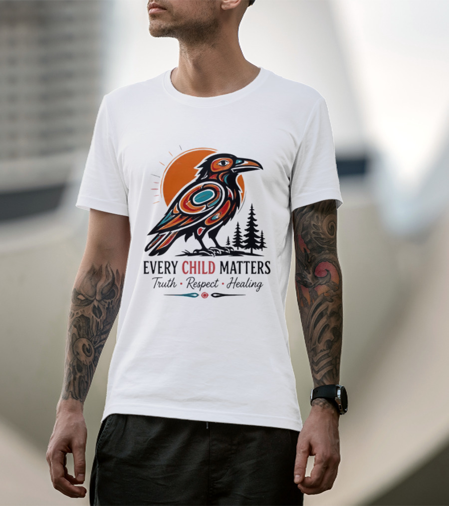 Every Child Matters Truth Respect Healing Raven With Sun And Trees T-Shirt