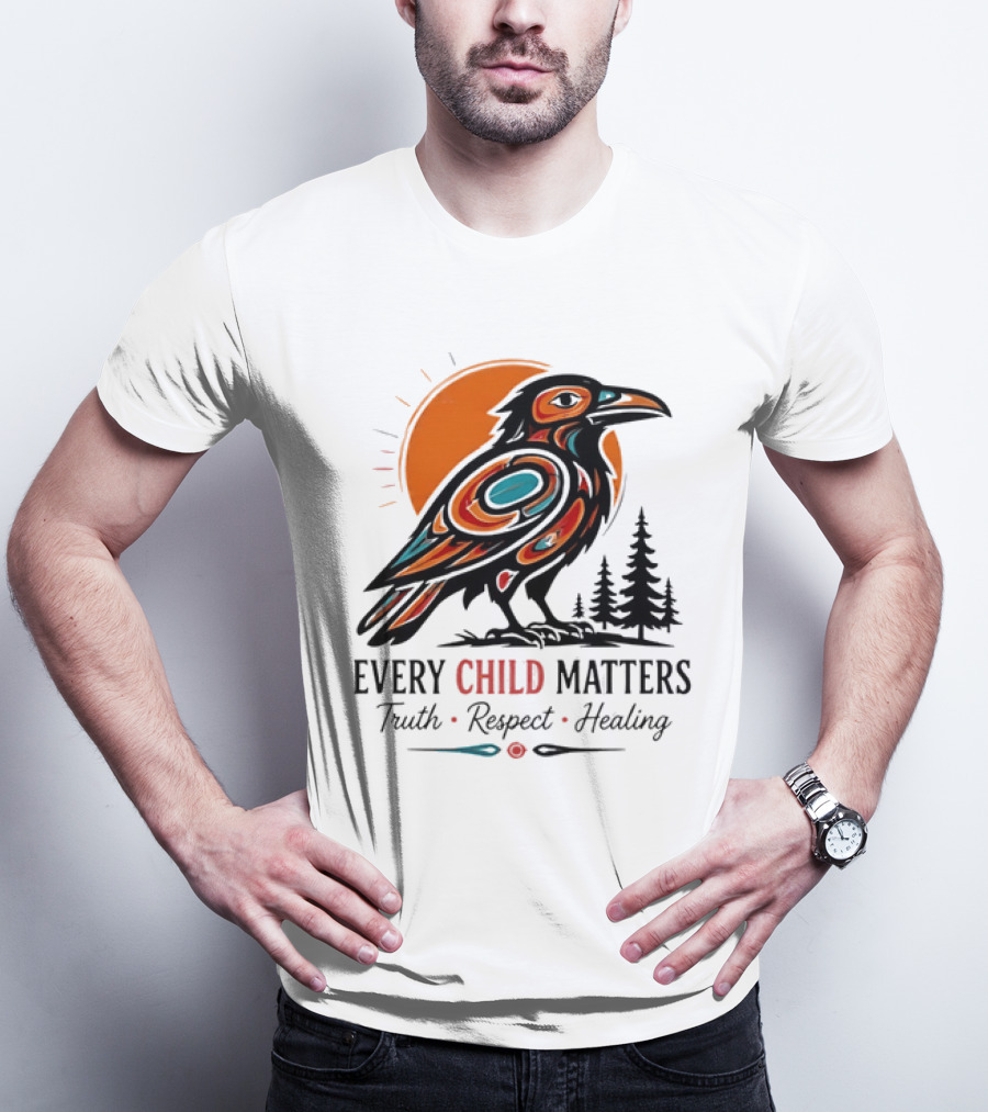Every Child Matters Truth Respect Healing Raven With Sun And Trees T-Shirt