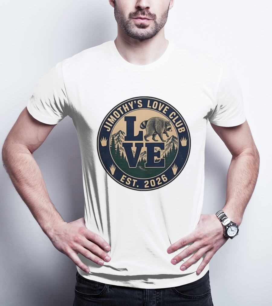 Jimothy's Love Club Raccoon Love Est 2026 Mountain Shield T-Shirt