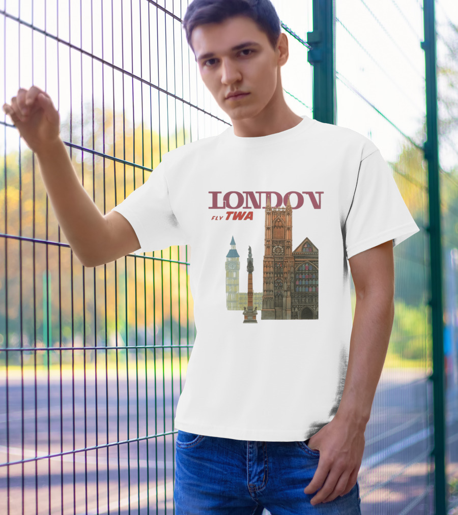 London Fly TWA Travel Big Ben Westminster Abbey Landmark T-Shirt