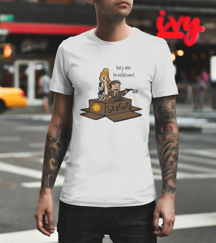 Malvin And Cobbes Serenity Hey Aim To Misbehave Box Gun Drawing T-Shirt