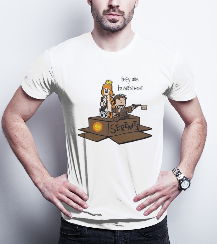 Malvin And Cobbes Serenity Hey Aim To Misbehave Box Gun Drawing T-Shirt