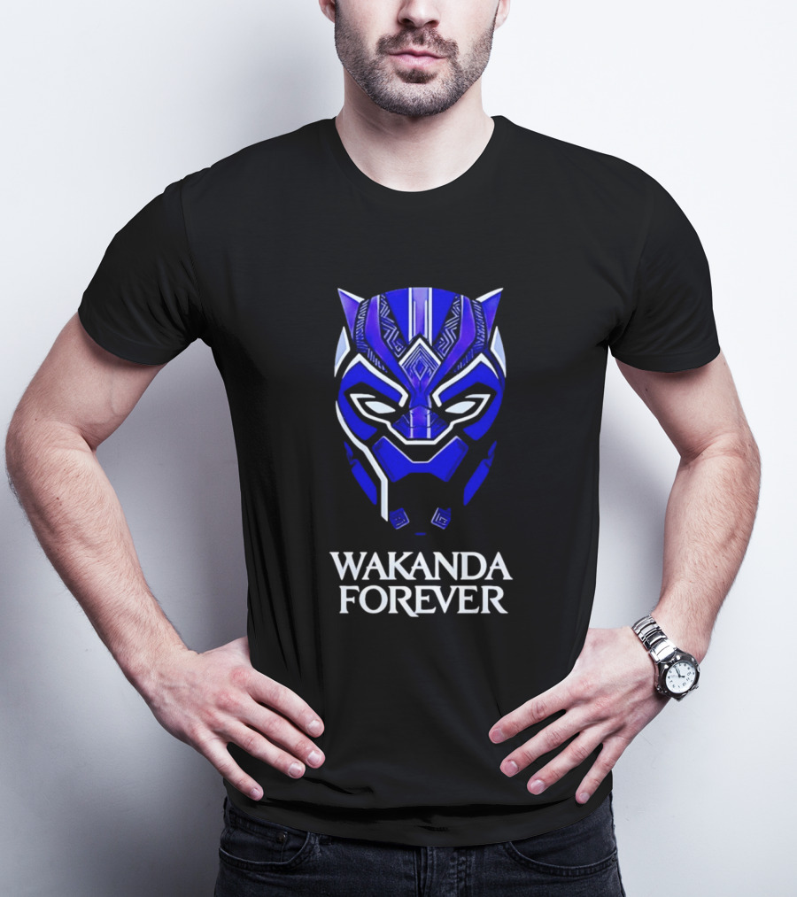 Wakanda Forever Blue Black Panther Mask Marvel T-Shirt