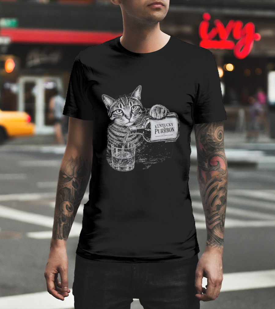 Kentucky Purrbon Cat Pouring Whiskey Bourbon T-Shirt